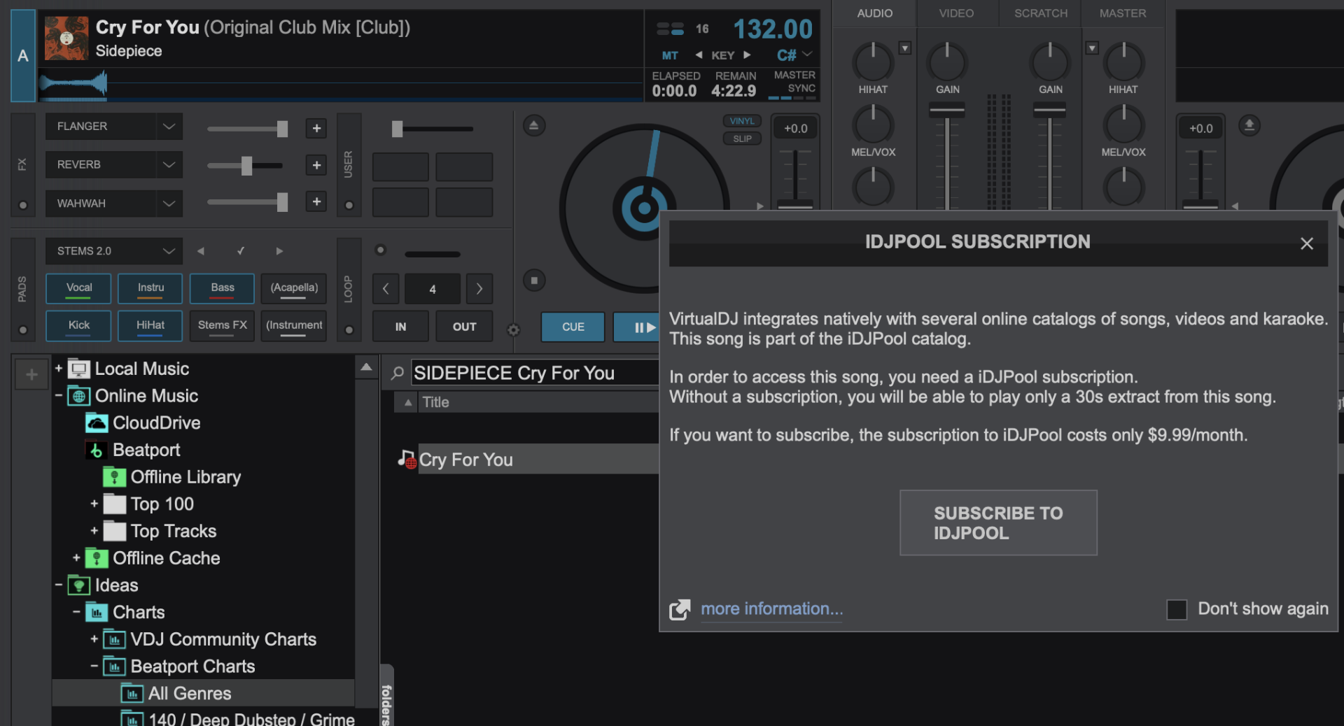 VirtualDJ - Potential bug: Beatport charts triggering an iDJPool subscription